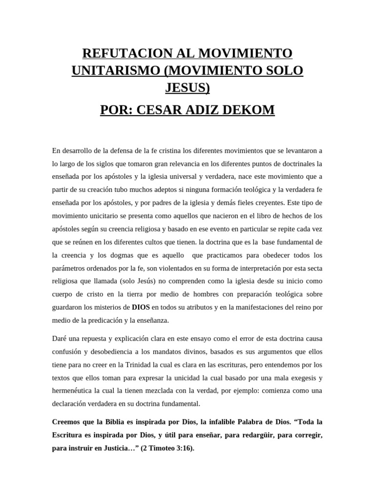 Refutación del Unitarismo en la Fe Cristiana | PDF | Trinidad ...