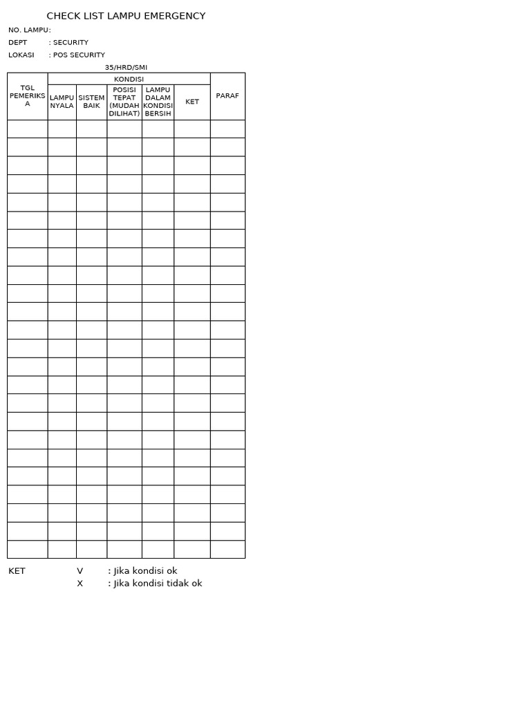 Checklist Lampu Emergency | PDF