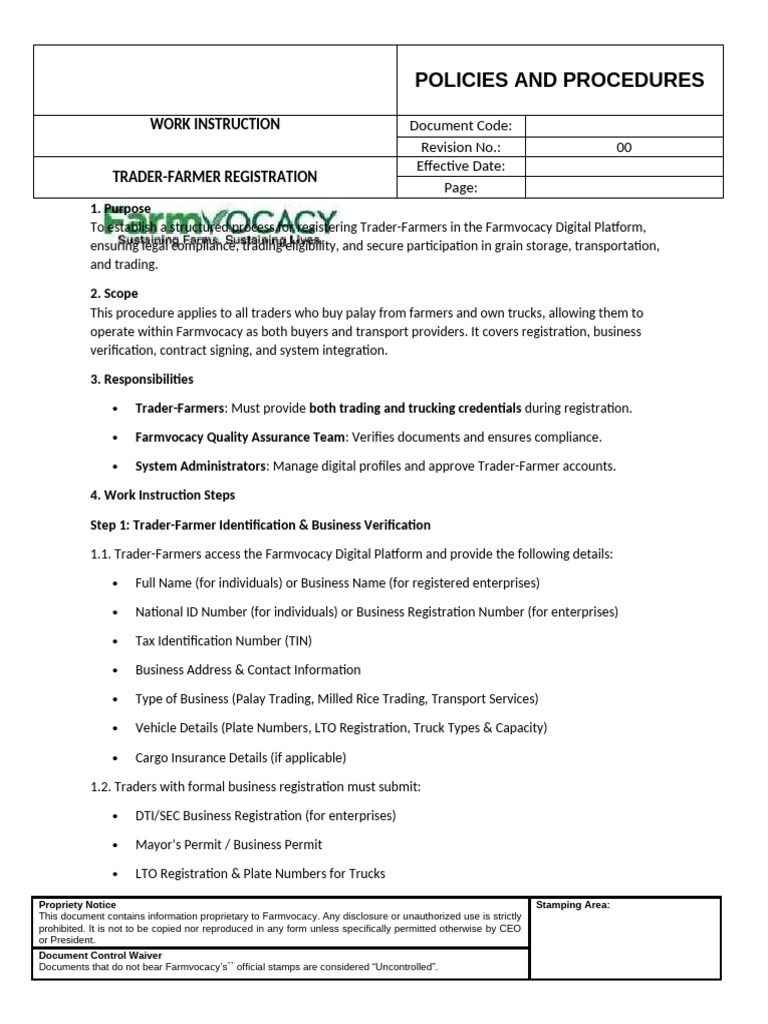 Trader-Farmer Registration Process Guide | PDF | Regulatory Compliance ...