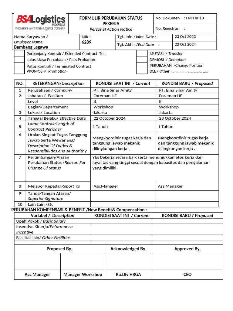 Form-Perubahan Status Karyawan (Personal Action) - BLI - Bambang Legawa ...