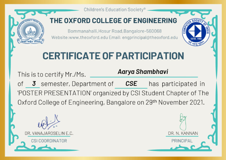 Certificate Poster Presentation | PDF