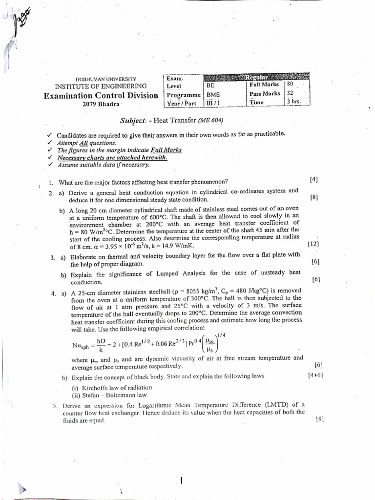 Heat Transfer Question Bank | PDF