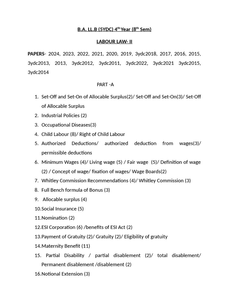 Labour Law II: Key Topics & Papers | PDF