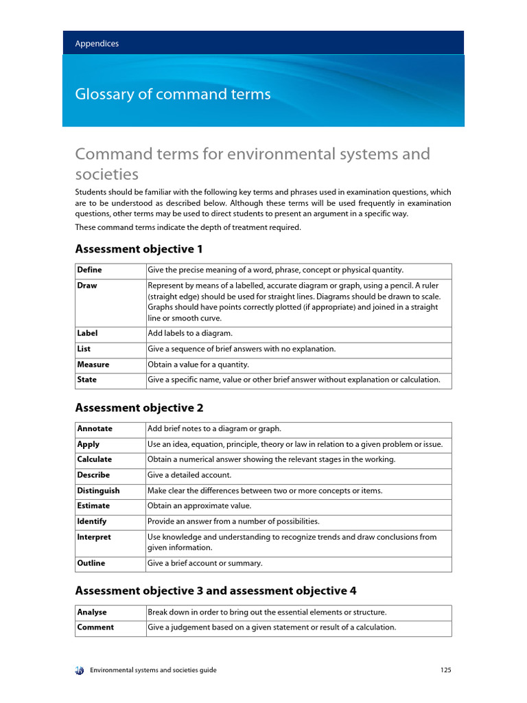 Command Terms for Environmental Studies | PDF | Evidence | Argument