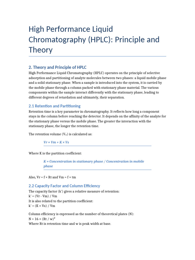 HPLC Theory and Principle | PDF