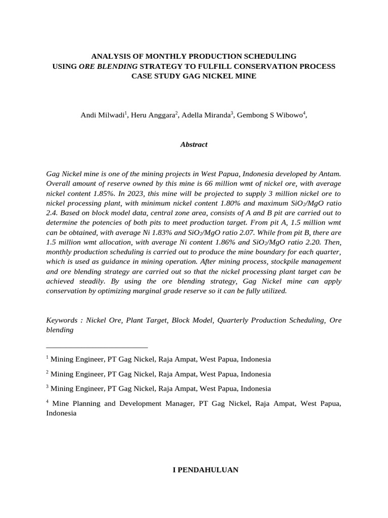 Analysis of Monthly Production Scheduling Using Ore Blending Strategy ...