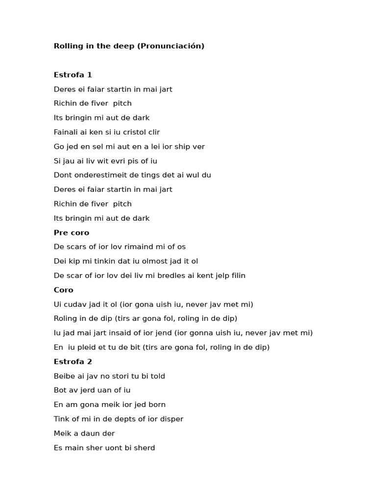 Letra y pronunciación de "Rolling in the Deep" | PDF