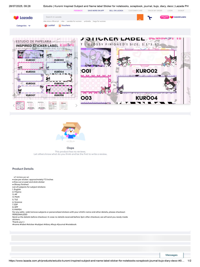 Estudio - Kuromi Inspired Subject and Name Label Sticker For Notebooks ...