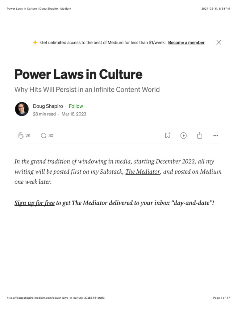 Power Laws in Culture - Doug Shapiro - Medium | PDF | Power Law