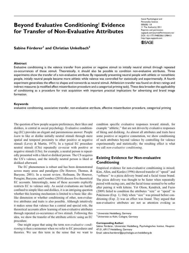 Non-Evaluative Conditioning Evidence | PDF | Classical Conditioning ...