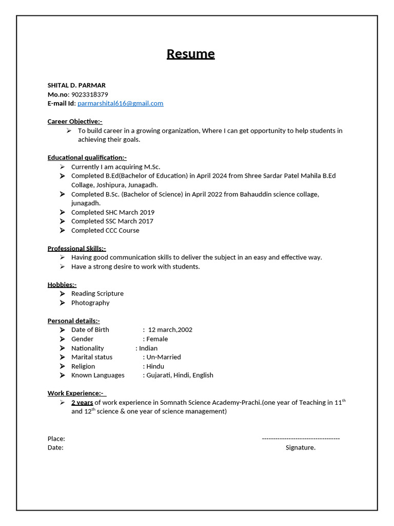 Shital Parmar Resume | PDF