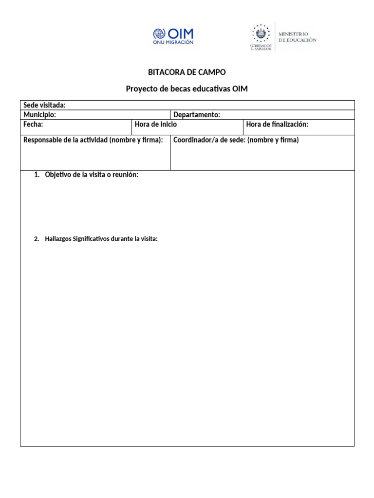 Bitacora de Campo Seguimiento Et 2024 | PDF