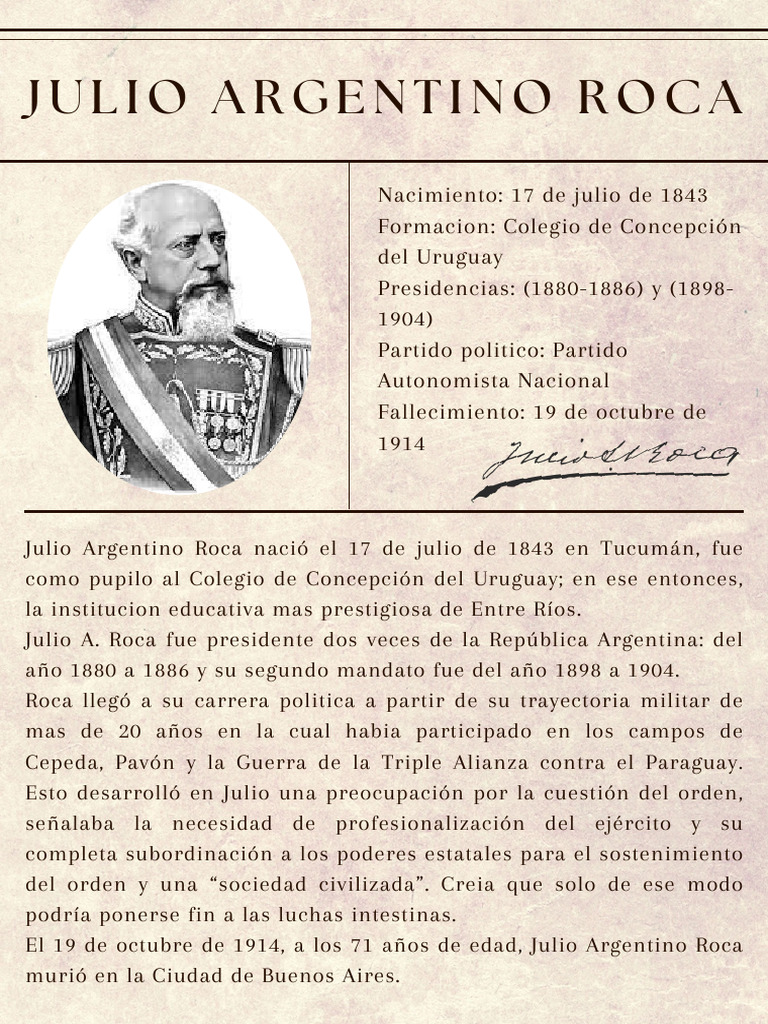 Biografía de Julio Argentino Roca | PDF