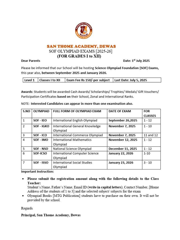 Sof Olympiad Exams (2025 26) | PDF