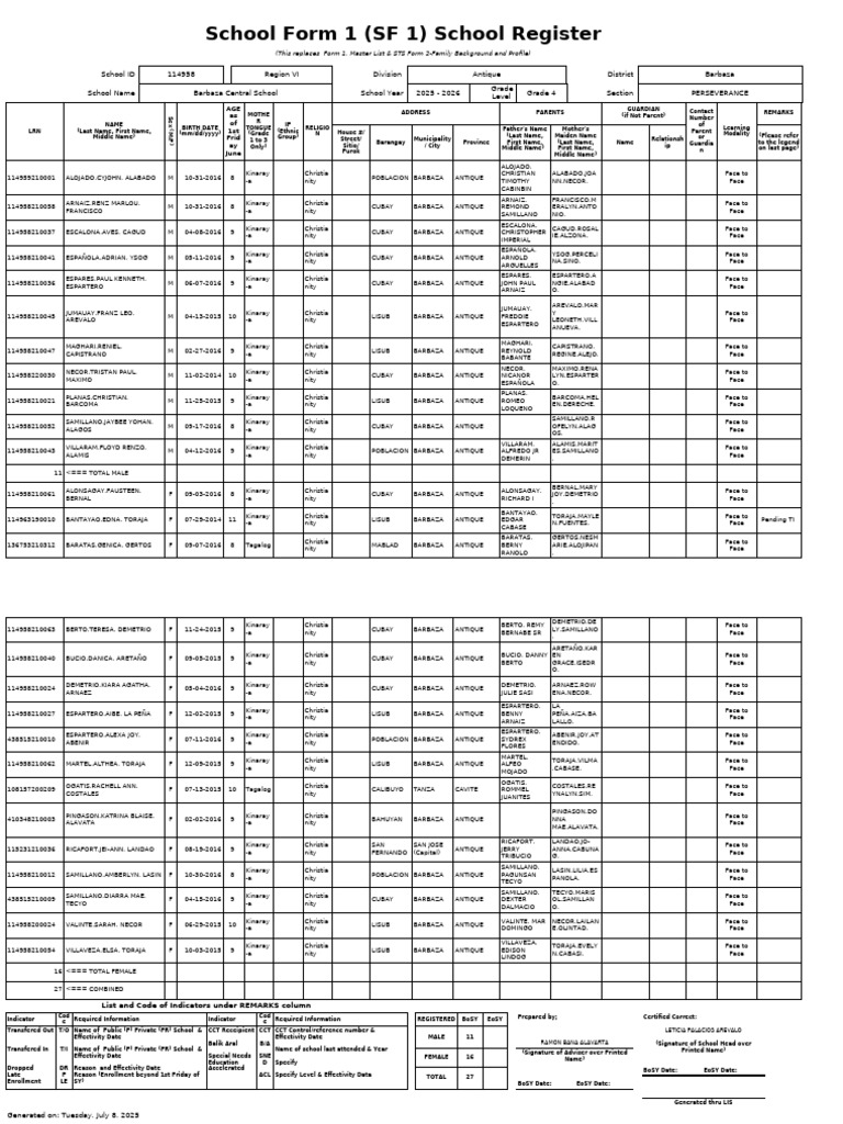 Sf1 - 2025 - Grade 4 - Perseverance | PDF