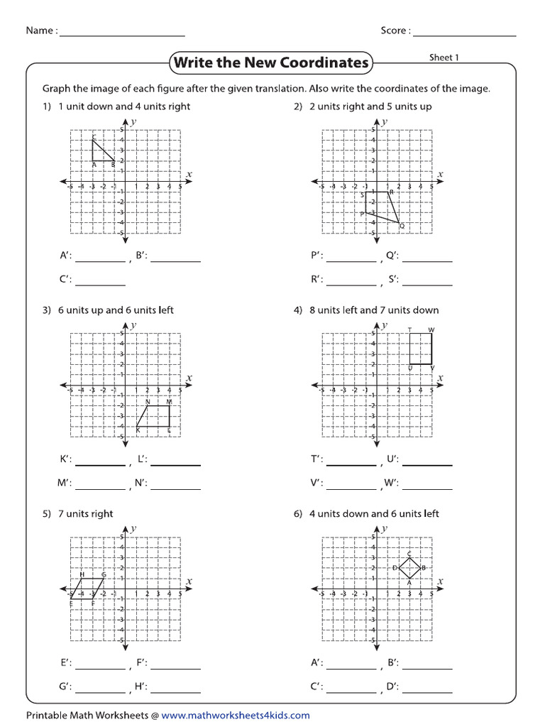 Translation Coordinates Graph 1 | PDF