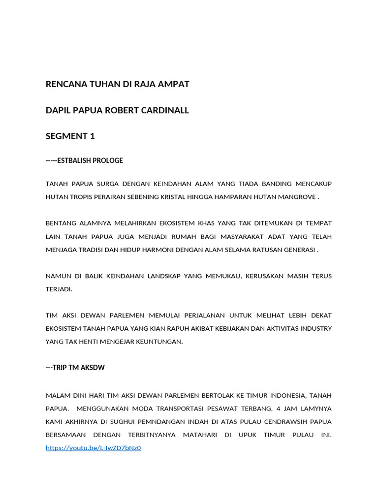 Draft Naskah 1 Rencana Tuhan Di Raja Ampat | PDF