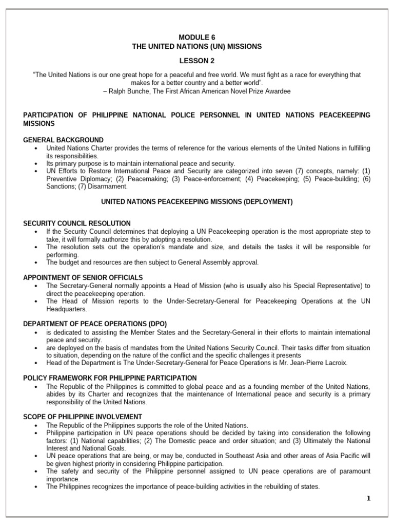 Module 6 Lesson 2 United Nations Missions | PDF | United Nations ...