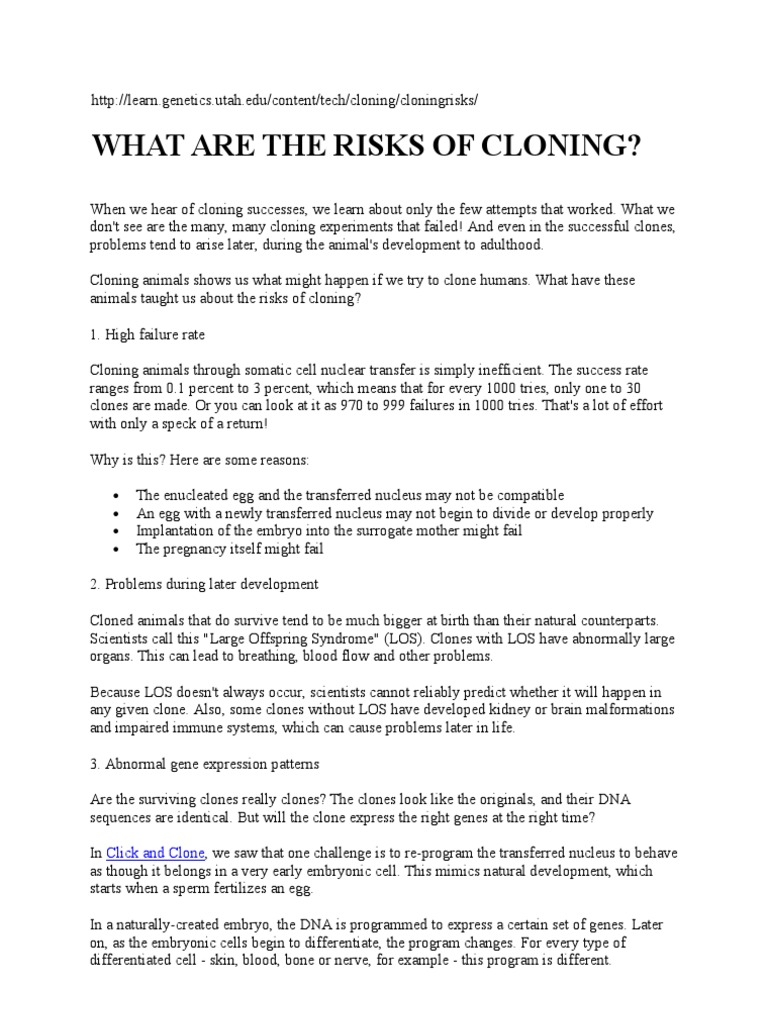 What Are The Risks of Cloning | PDF | Cloning | Telomere