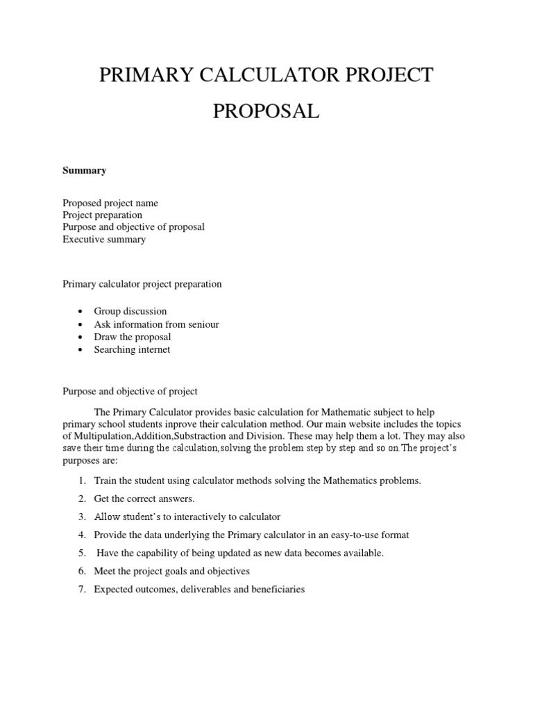Primary Calculator Project Proposal | Calculator | Processes