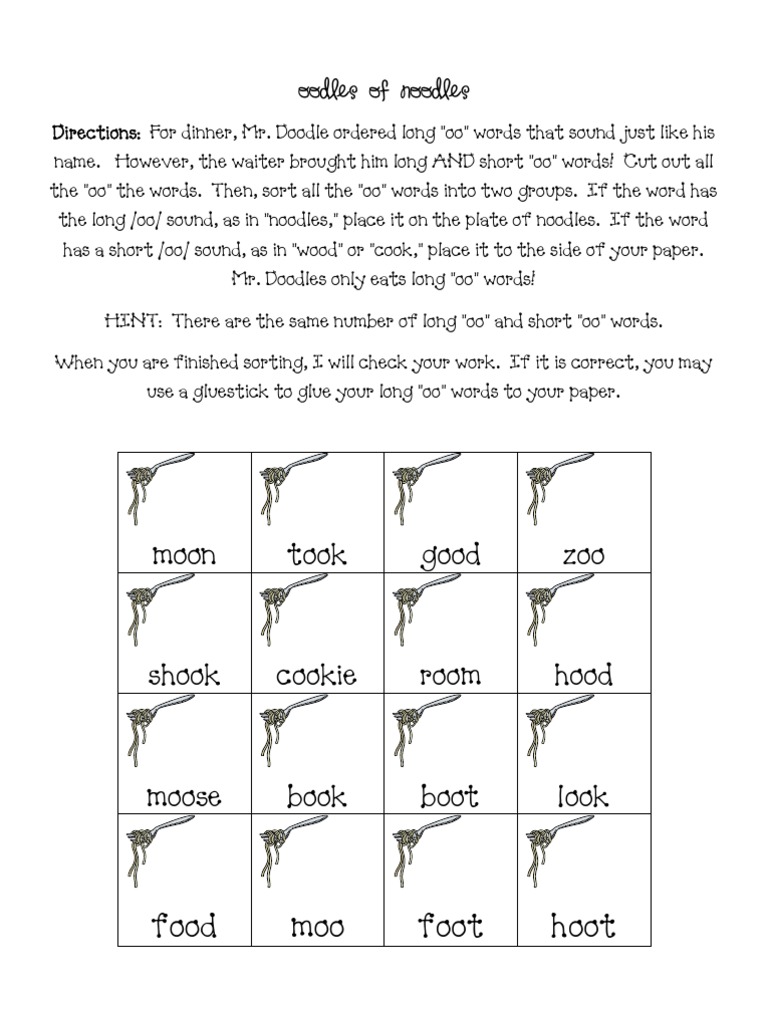 Long and Short "Oo" Word Sorting Activity | PDF