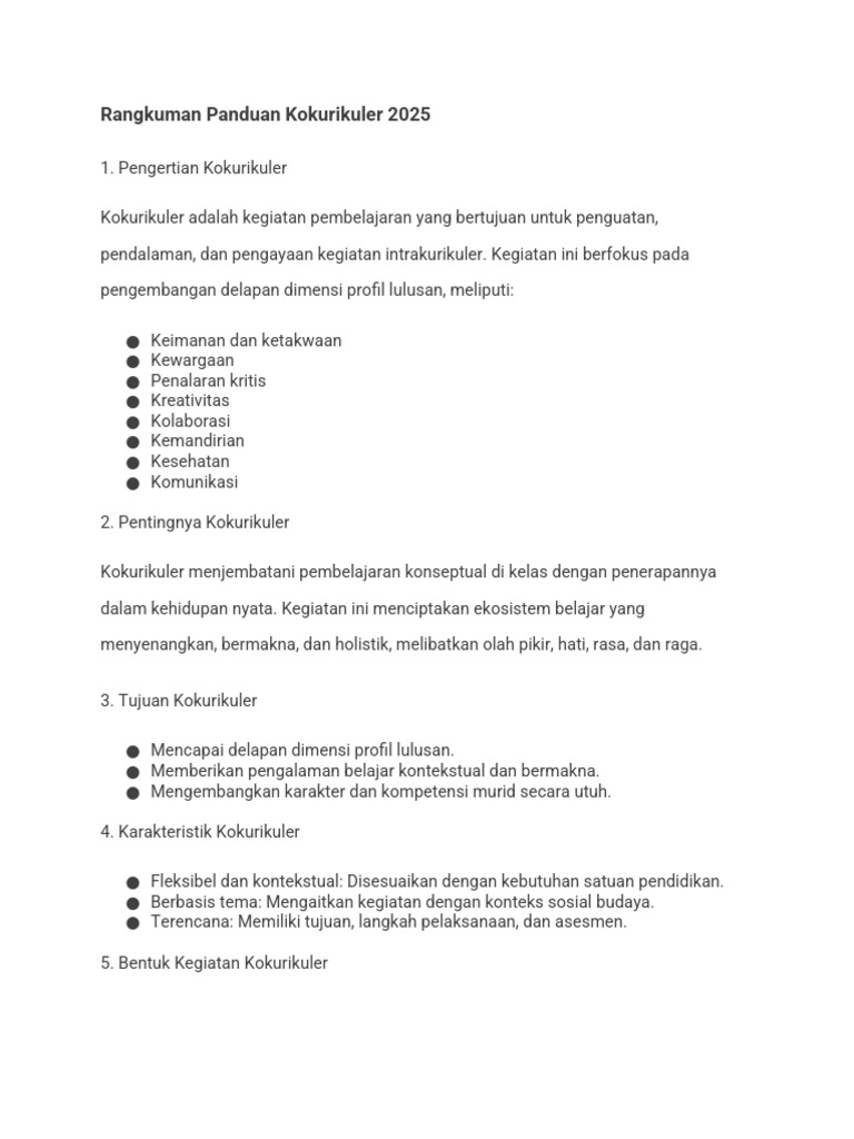Rangkuman Panduan Kokurikuler 2025 | PDF