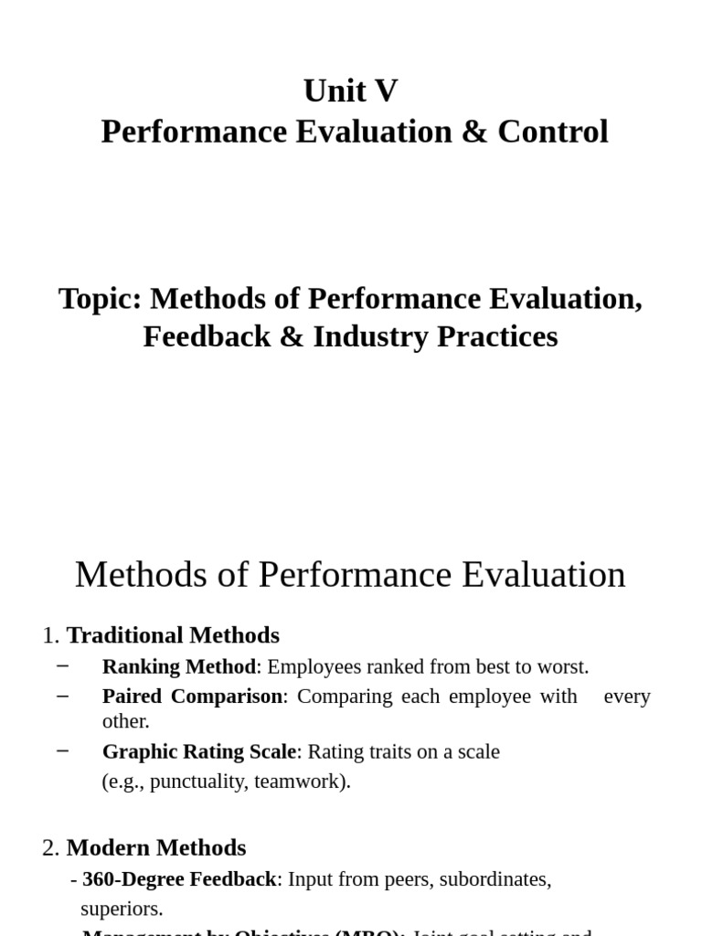 Performance Evaluation Methods & Feedback | PDF | Performance Appraisal ...