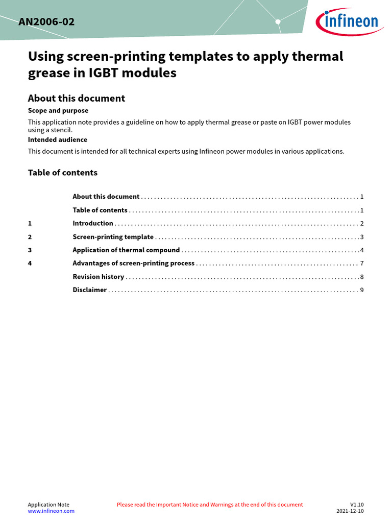 Infineon An2006 02 Application of Screen Print Templates ...