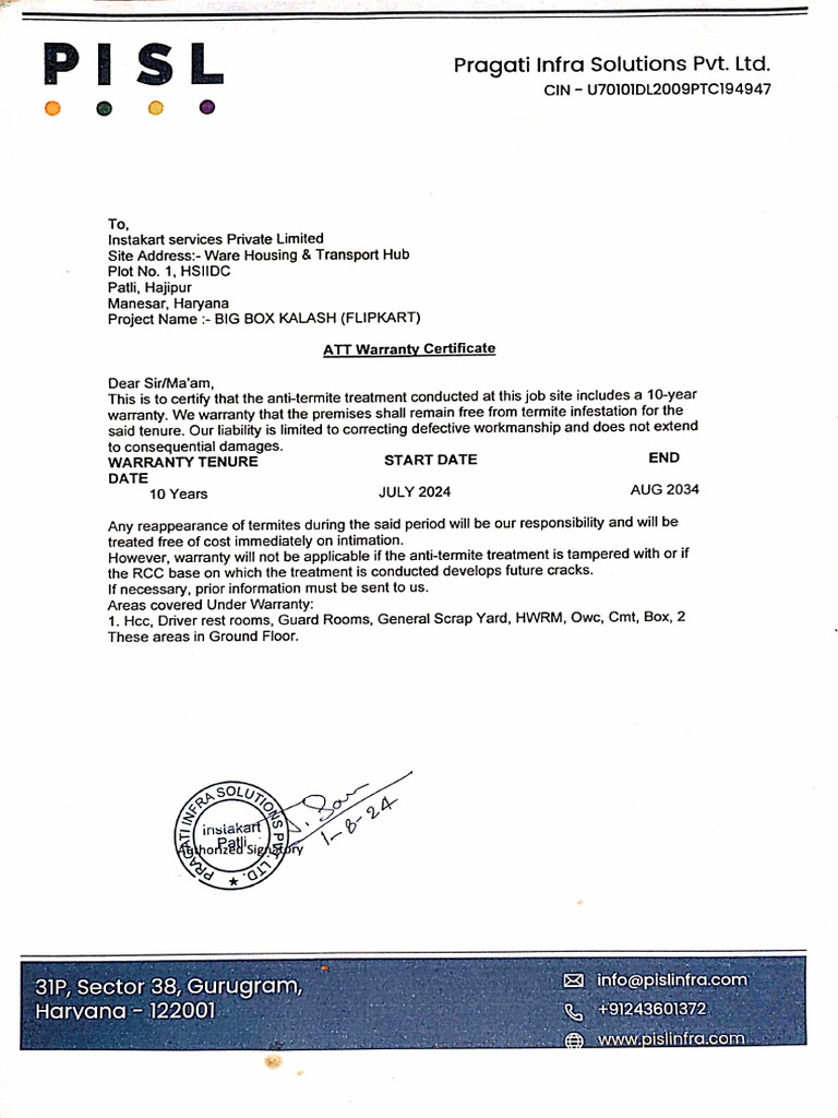 ATT Warranty Certificate (PISL) | PDF
