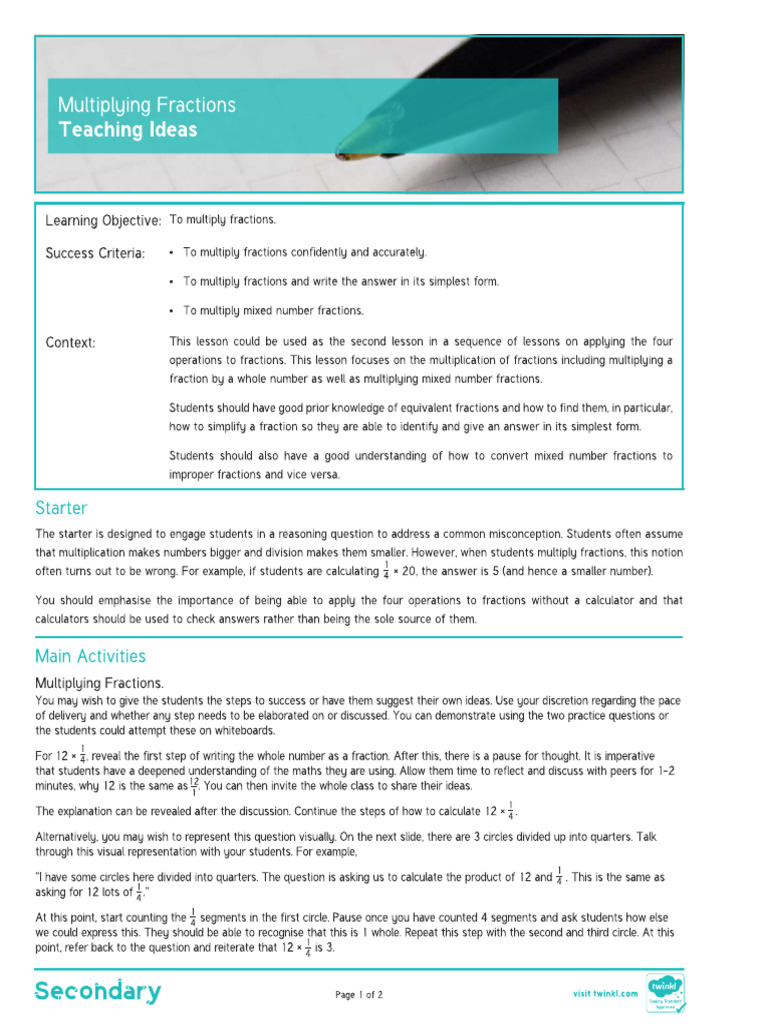 Multiplying Fraction Lesson | PDF