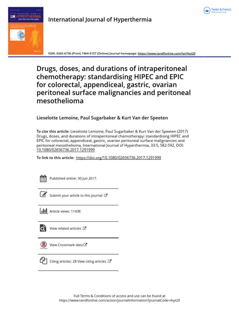 Drugs Doses and Durations of Intraperitoneal Chemotherapy Standardising ...
