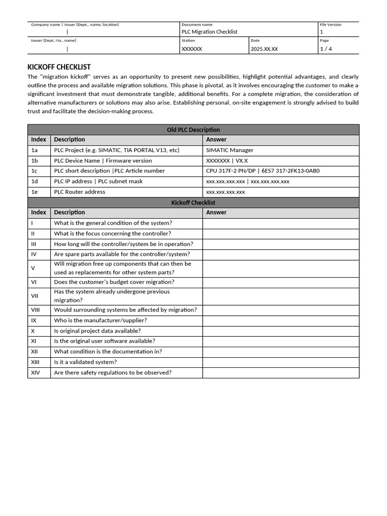 PLC Migration Checklist | PDF | Software | Reliability Engineering