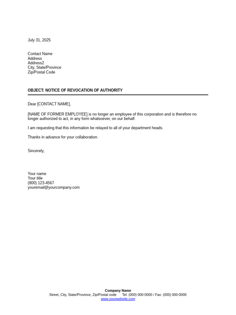 Revocation of Employee Authority Notice | PDF