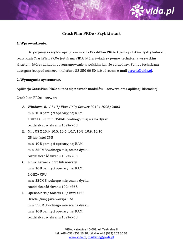 CrashPlan PROe - Szybki Start | PDF