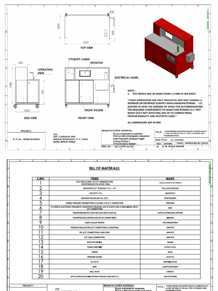 PP Yard Bhilai Computerised SS DV APM Test Bench GA DWG | PDF