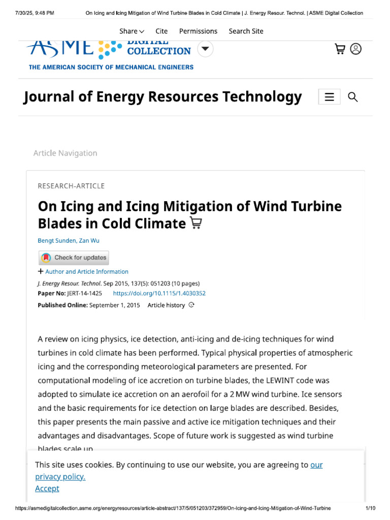 On Icing and Icing Mitigation of Wind Turbine Blades in Cold Climate | PDF