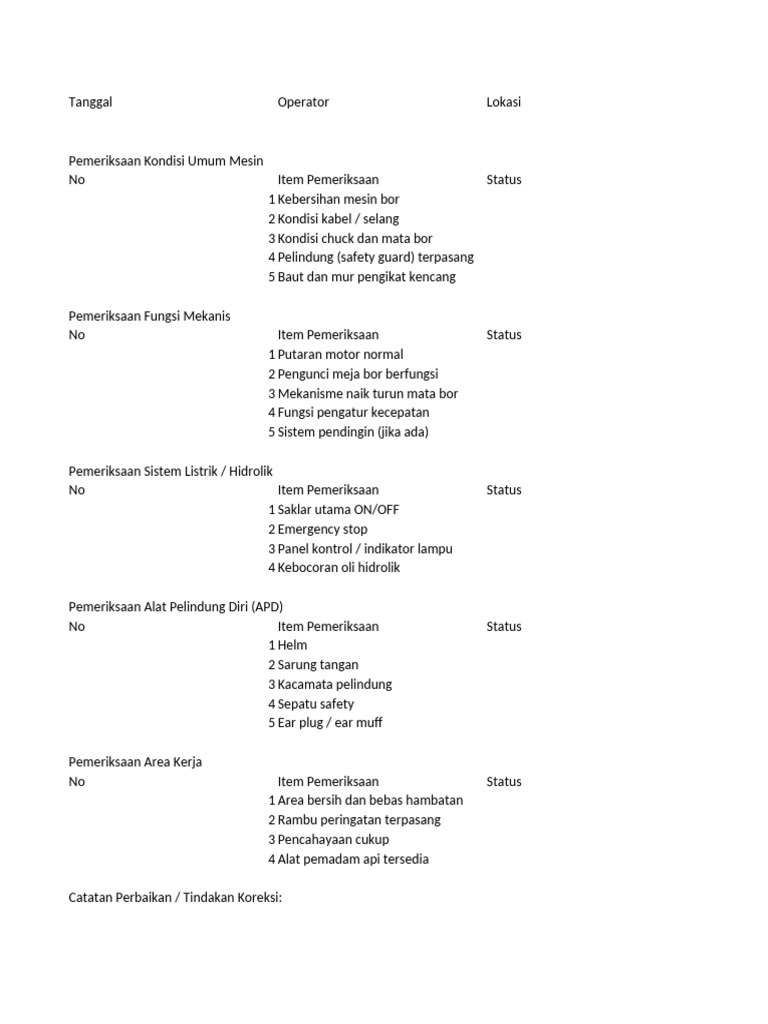 Checklist Pemeriksaan BOR | PDF