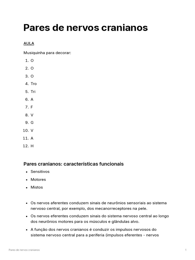 Funções e Avaliação dos Nervos Cranianos | PDF | Nervo | Sistema nervoso