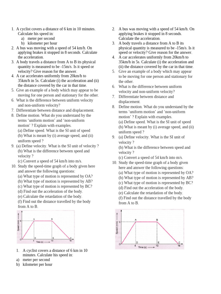 Motion and Speed Calculations Guide | PDF | Speed | Acceleration