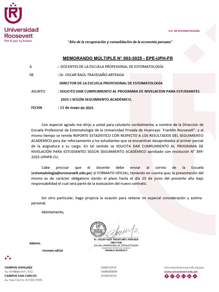 Memorando Múltiple #003-2025 - Epe-Uphfr | PDF