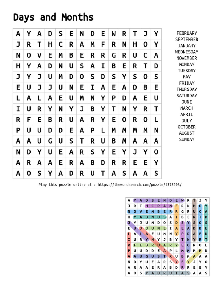 Thewordsearch Com Days and Months | PDF