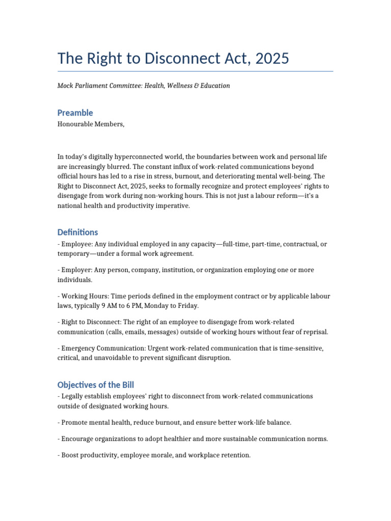 Right to Disconnect Act, 2025 Overview | PDF | Employment | Business