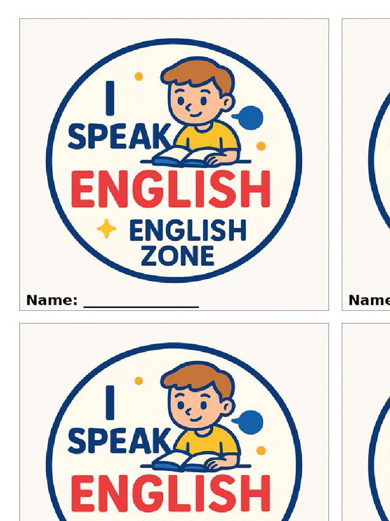 I Speak English Labels 4cm A4 Name Longer | PDF