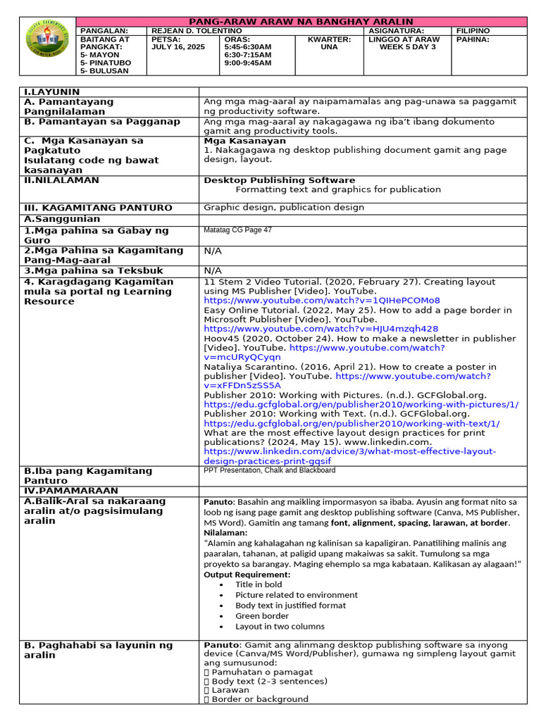 q1 Epp-Ict DLL Week 5 Day 3 | PDF