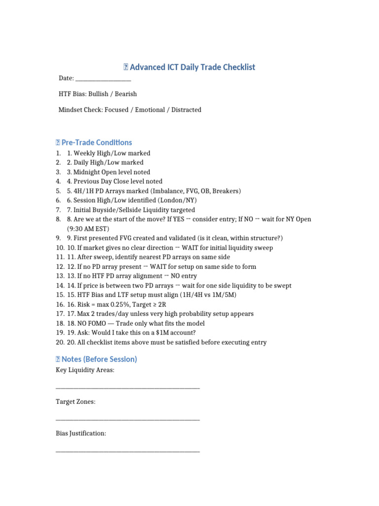 Advanced ICT Trade Checklist | PDF