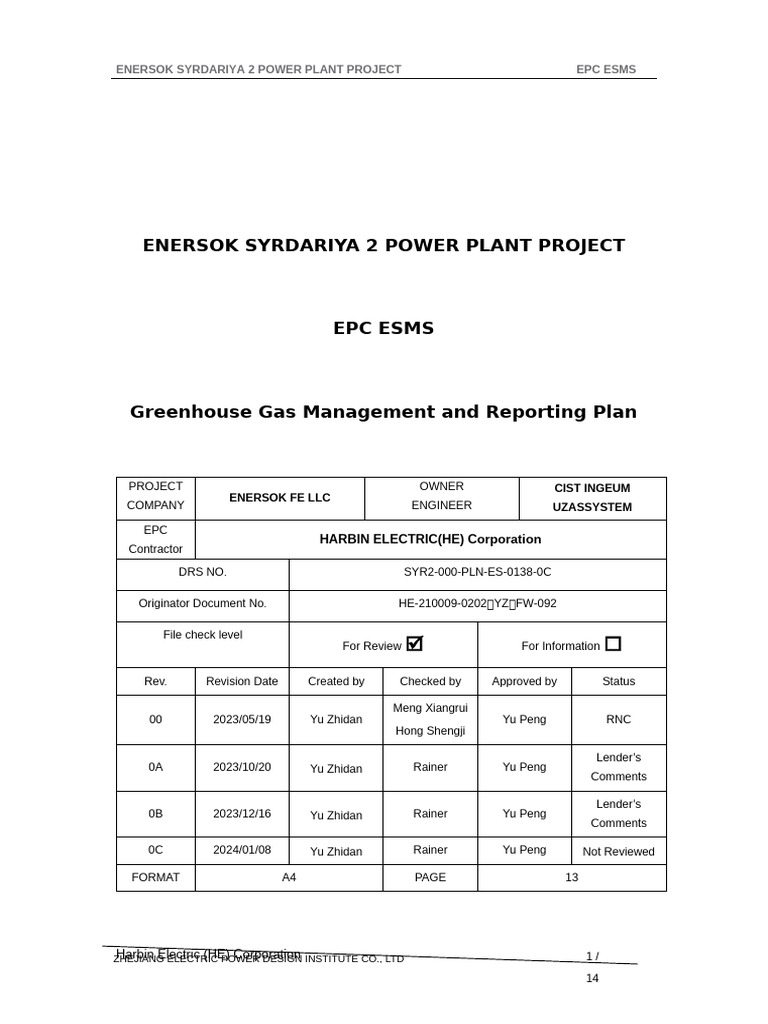 50 SYR2 000 PLN ES 0138 - 0C - Greenhouse Gas Management and Reporting Plan | PDF | Greenhouse ...