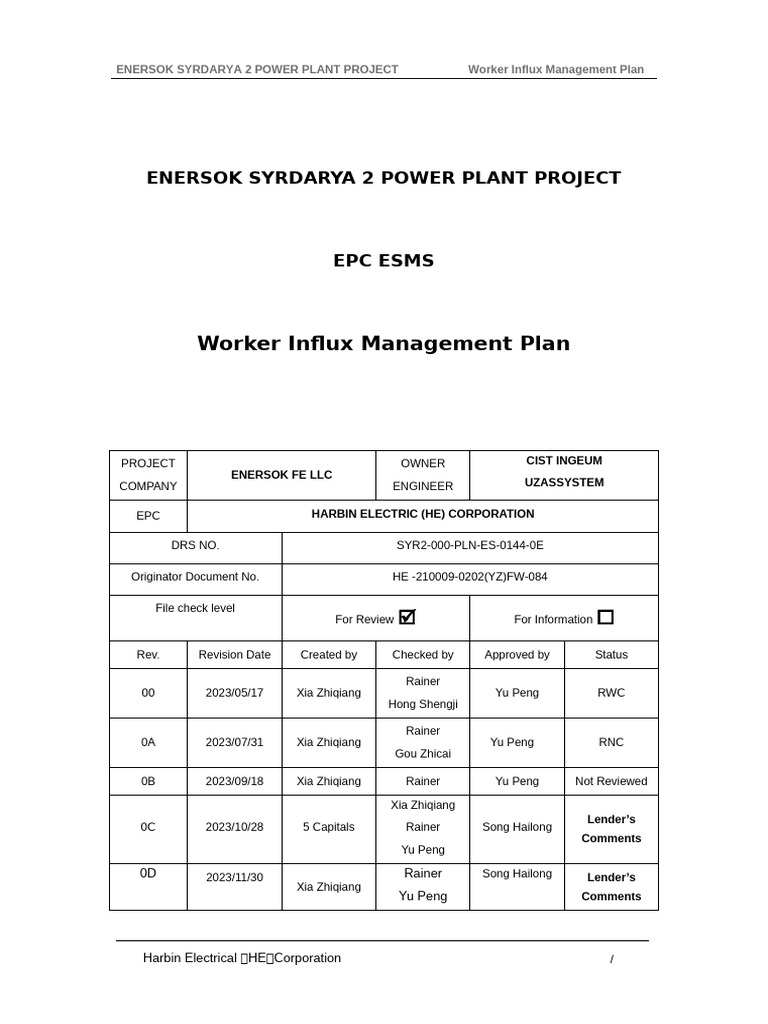 47 SYR2 000 PLN ES 0144 - 0E - Worker Influx Management Plan | PDF ...