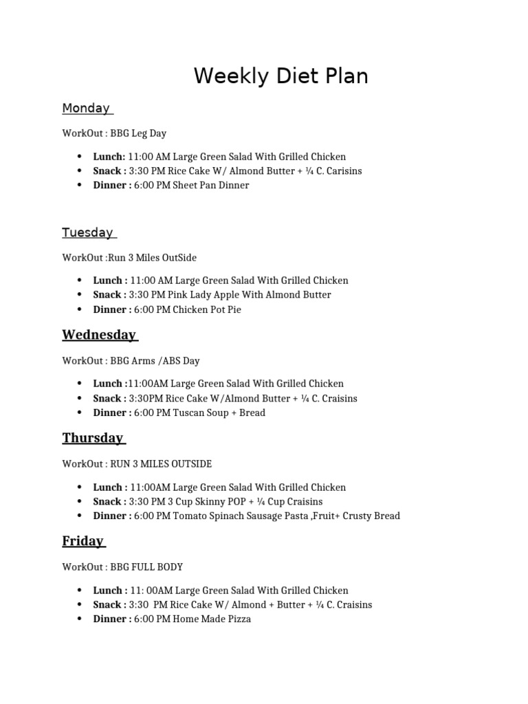 Weekly Diet Plan | PDF
