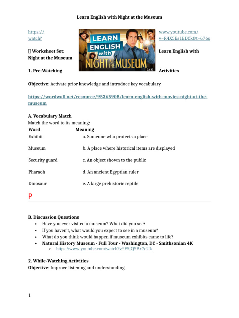 English Learning: Night at the Museum | PDF | Museum | Linguistics