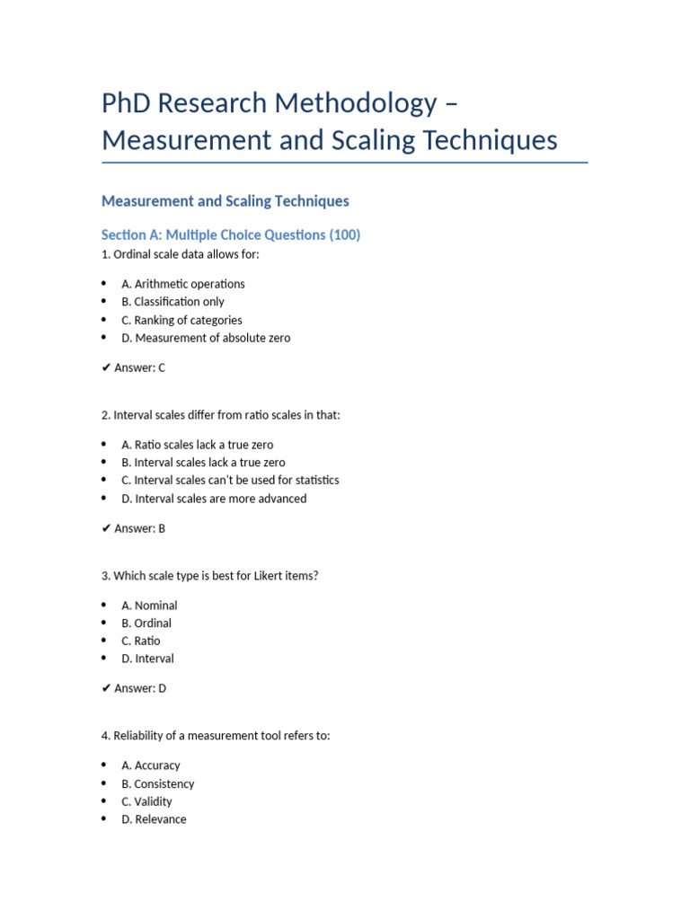 PhD Measurement and Scaling Techniques | PDF | Level Of Measurement ...